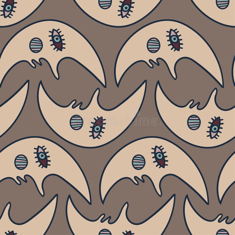 Seamless Abstract Vector Pattern with Colorful Talisman Moon on Pastel ...