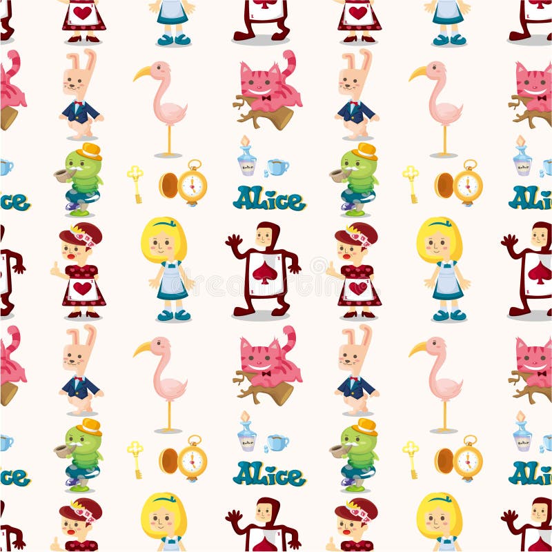 Seamless Alice in Wonderland Pattern Stock Vector - Illustration of ...