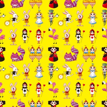 Seamless Alice in Wonderland Pattern Stock Vector - Illustration of ...