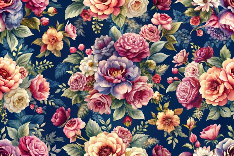 Allover Seamless Floral Pattern Design with Beautiful Flowers on ...