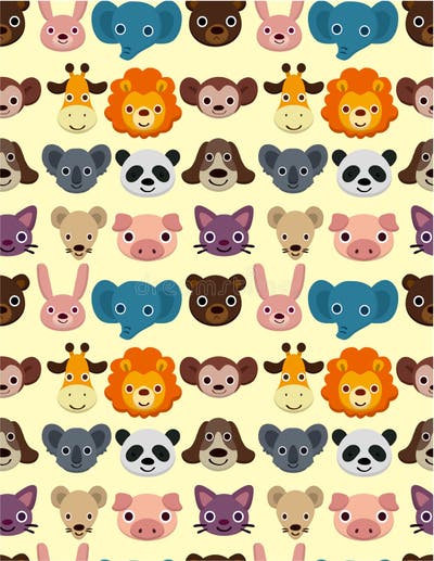 Seamless Animal Face Pattern Stock Illustration - Illustration of happy ...