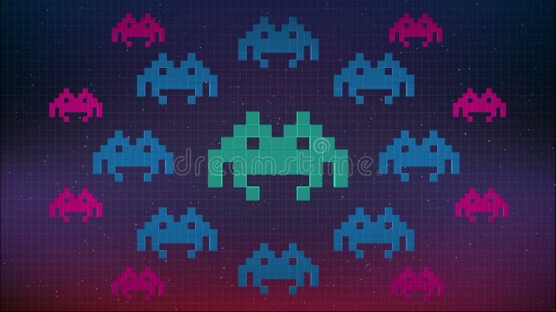 Seamless Animation of Cute 8 Bit Pixel Space Game or Computer Virus ...