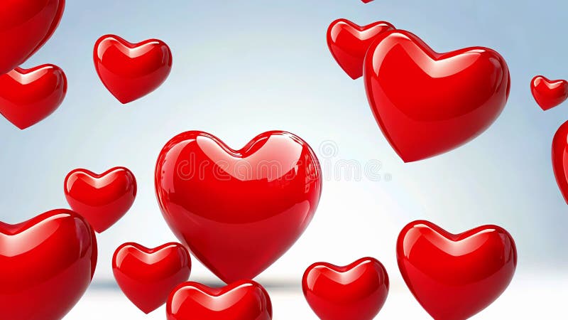 A Seamless Animation of Multiple Glossy Red Hearts Floating Across a ...