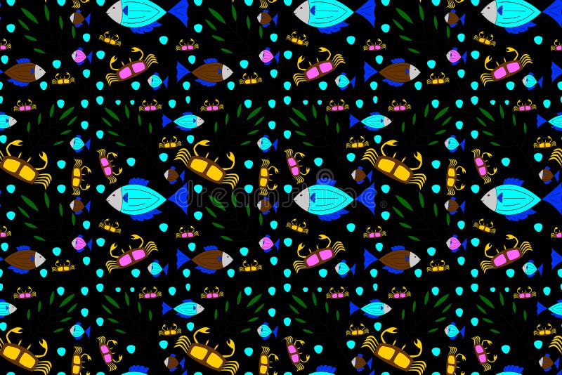 Seamless Aquatic Wallpaper Crab Fish Gray Background Stock Illustration ...