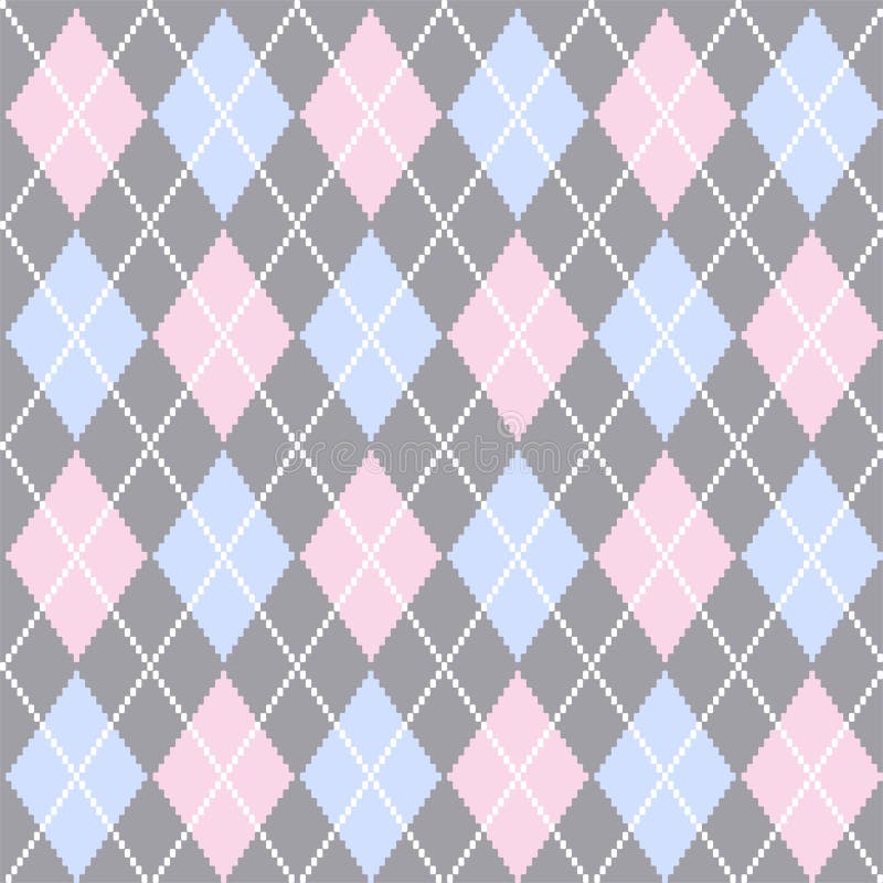 Seamless Argyle Check Pattern in Pink, Light Blue and Gray with White ...