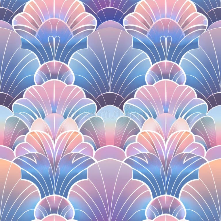 Seamless Art Deco Shell Pattern in Pastel Tones Stock Image - Image of ...