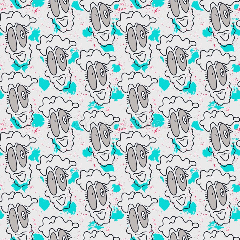 Seamless Artwork with Repeat Hand Drawn Face of Character Stock Vector ...