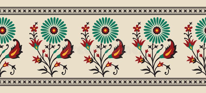 Seamless Asian Textile Fabric Border Design Stock Vector - Illustration ...