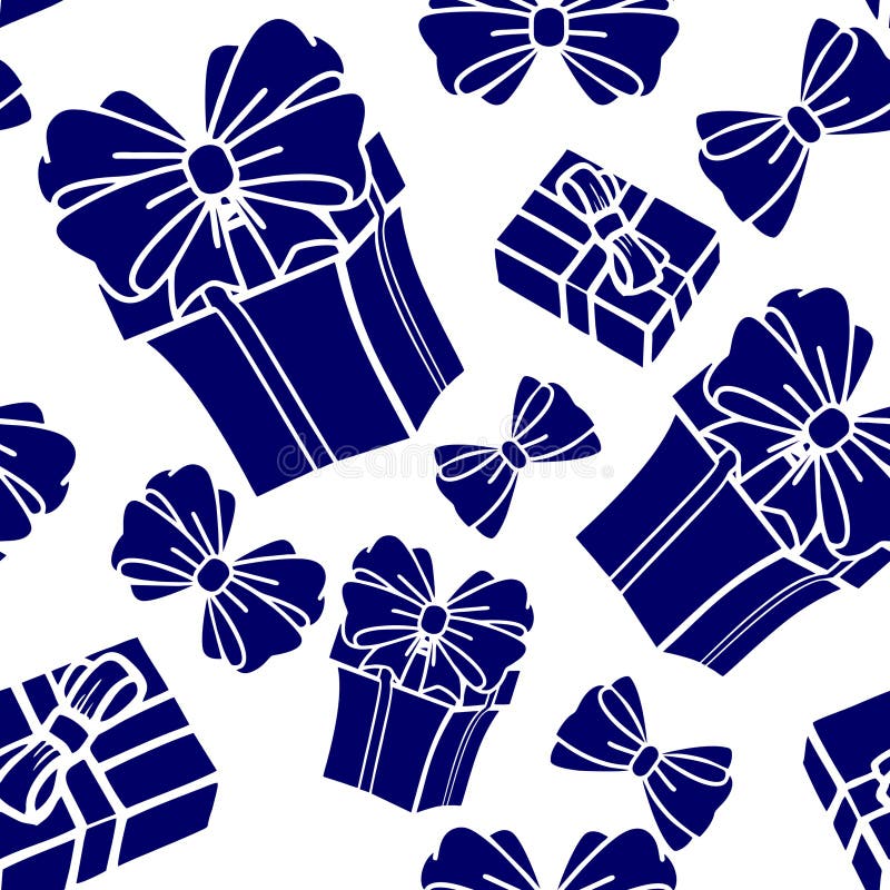 Seamless Asymmetric Pattern of Blue Gift Boxes on a White Background ...