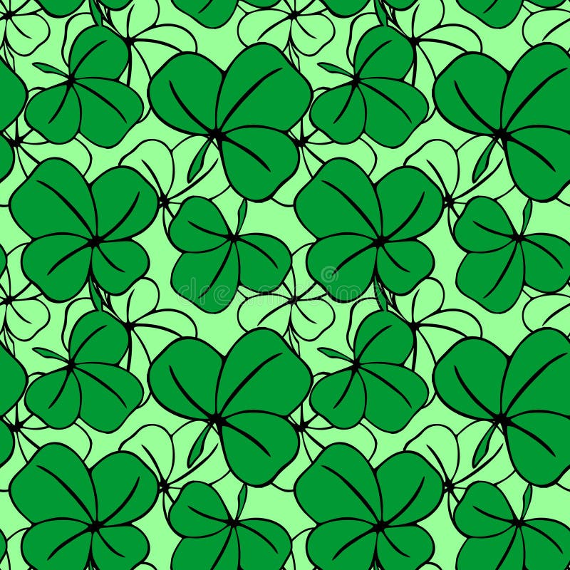 Seamless Asymmetric Pattern of Clover Leaves in Green Tones and Black ...