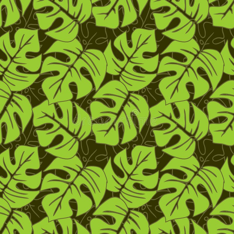 Seamless Asymmetric Pattern of Green Tropical Leaves on a Dark Green ...