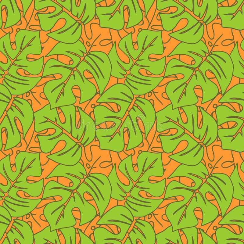 Seamless Asymmetric Pattern of Green Tropical Leaves on a Red ...