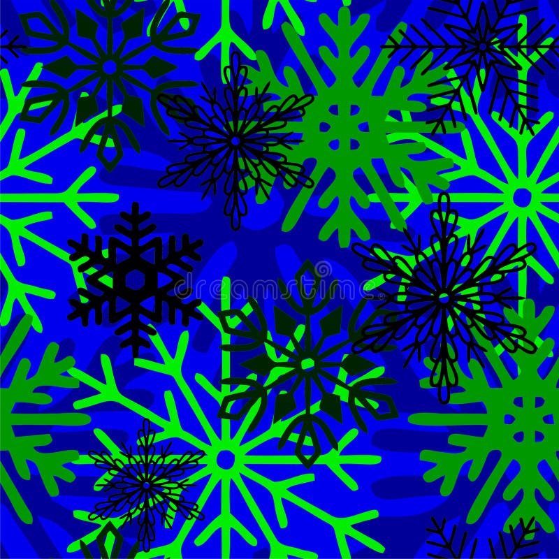 Seamless Asymmetric Pattern of Multicolored Snowflakes on a Blue ...
