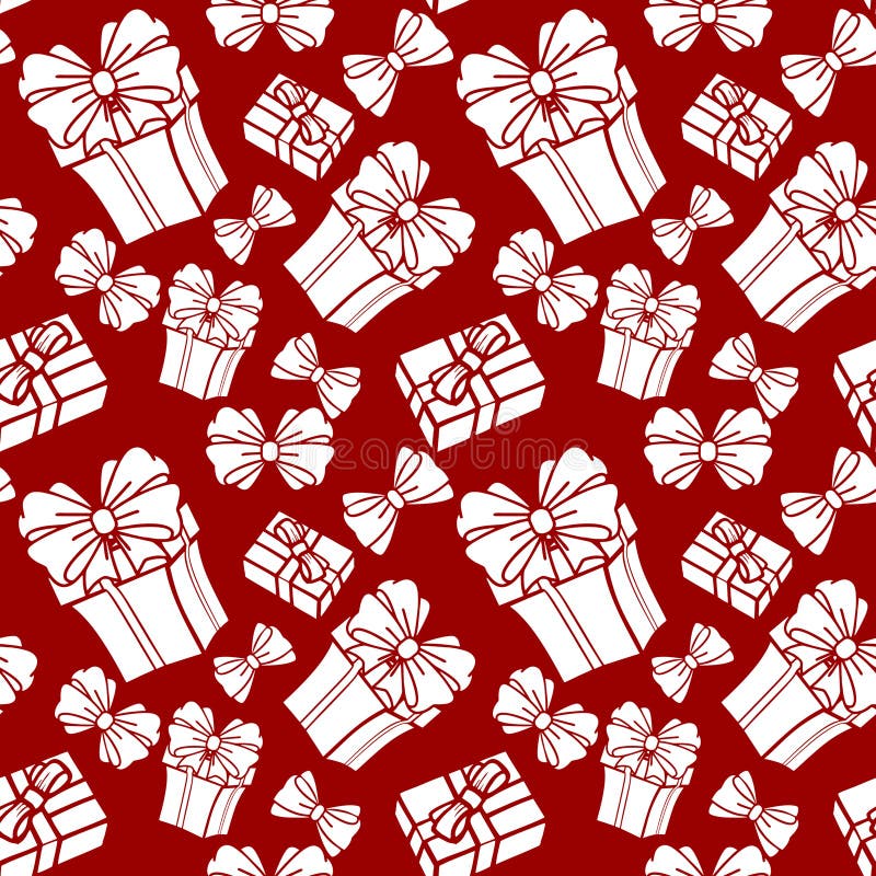 Seamless Asymmetric Pattern of White Gift Boxes on a Red Background ...