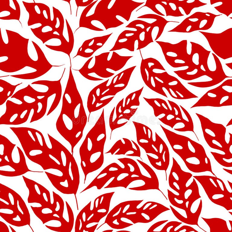 Seamless Asymmetric Repeating Pattern of Red Leaves on a White ...