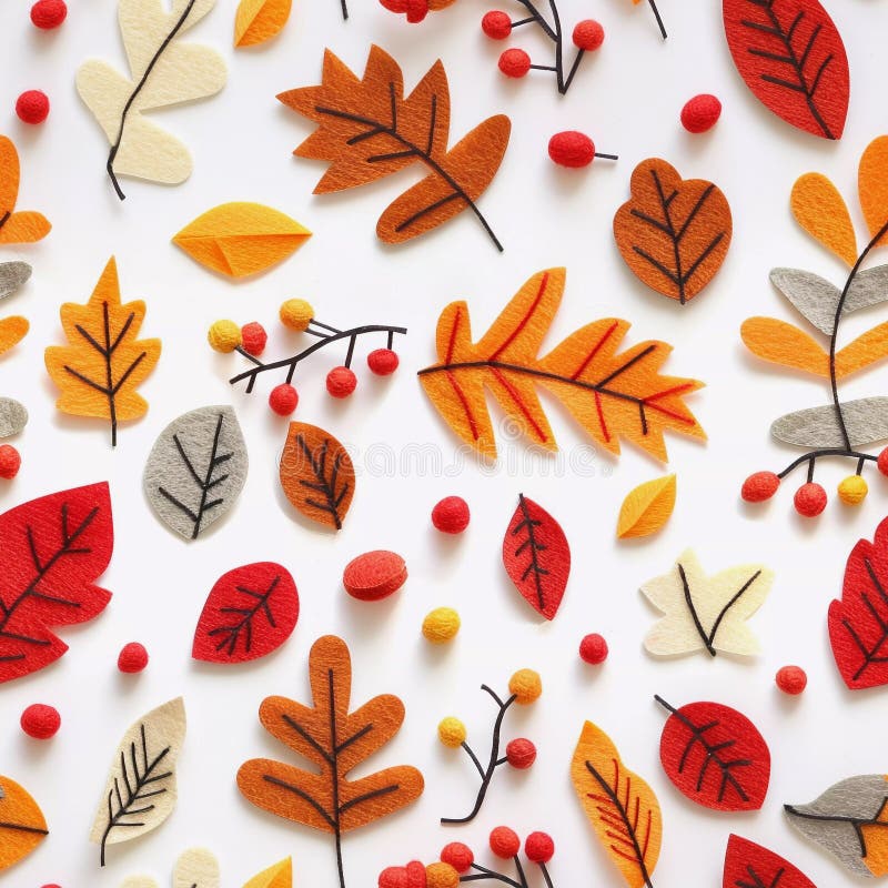 Seamless Autumn Background with Felt Leaves and Berries. Autumn Pattern ...