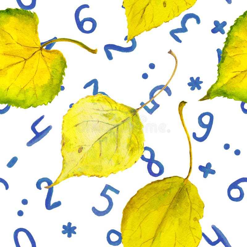 Seamless Autumn Background with Yellow Leaves and Numbers Stock ...