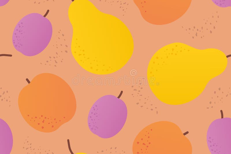 Seamless Autumn Fruit Pattern with Pear, Plum and Peach Stock ...