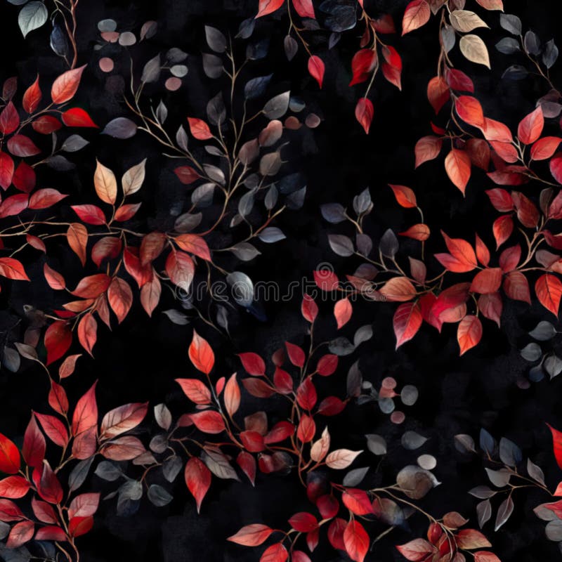 Seamless Autumn Pattern. Black and Red Wine Leaves Stock Illustration ...