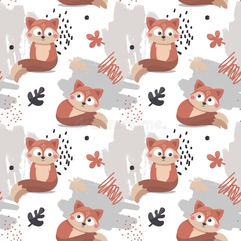 Seamless Autumn Pattern with Fox, Leaves, Wild Stock Vector ...