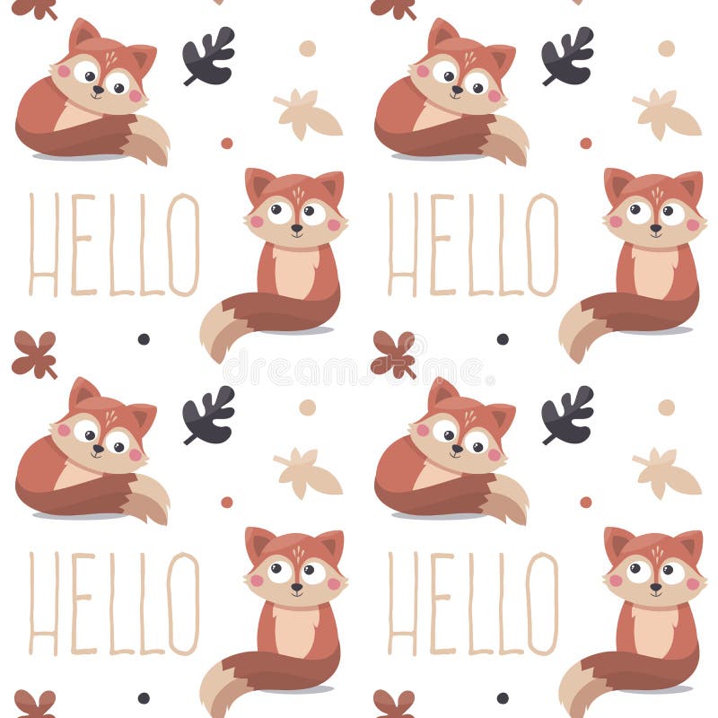 Seamless Autumn Pattern with Fox, Leaves, Wild Stock Vector ...