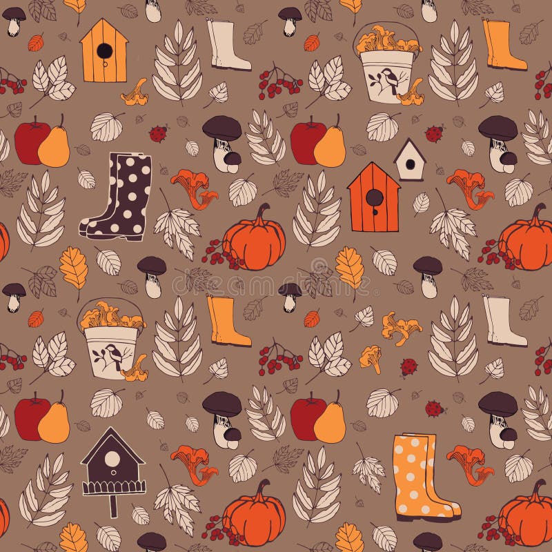 Seamless autumn pattern stock vector. Illustration of berries - 61478783