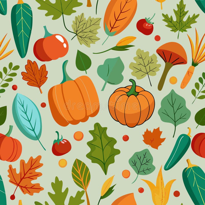 Seamless Autumn Pattern of Vegetables, Pumpkins, Corn, Peppers and ...