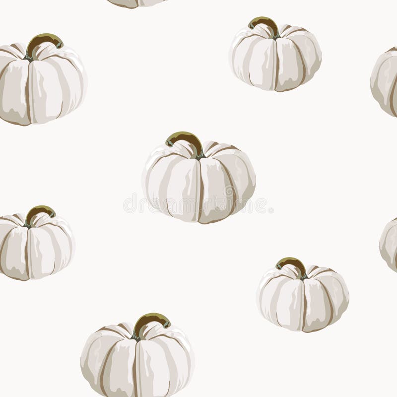 Autumn White Pumpkin and Eucalyptus Seamless Pattern. White Background ...