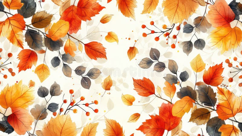 Seamless Autumnal Pattern: Array of Fall Leaves and Plants in Seasonal Colors on a Crisp White ...