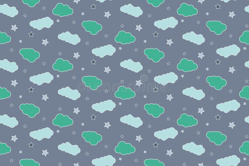 Seamless Baby Pattern Blue Clouds and Stars Stock Vector - Illustration ...