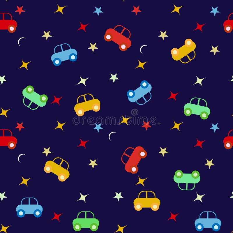 Seamless Baby Pattern with Cars on Blue Background. Vector Stock Vector ...