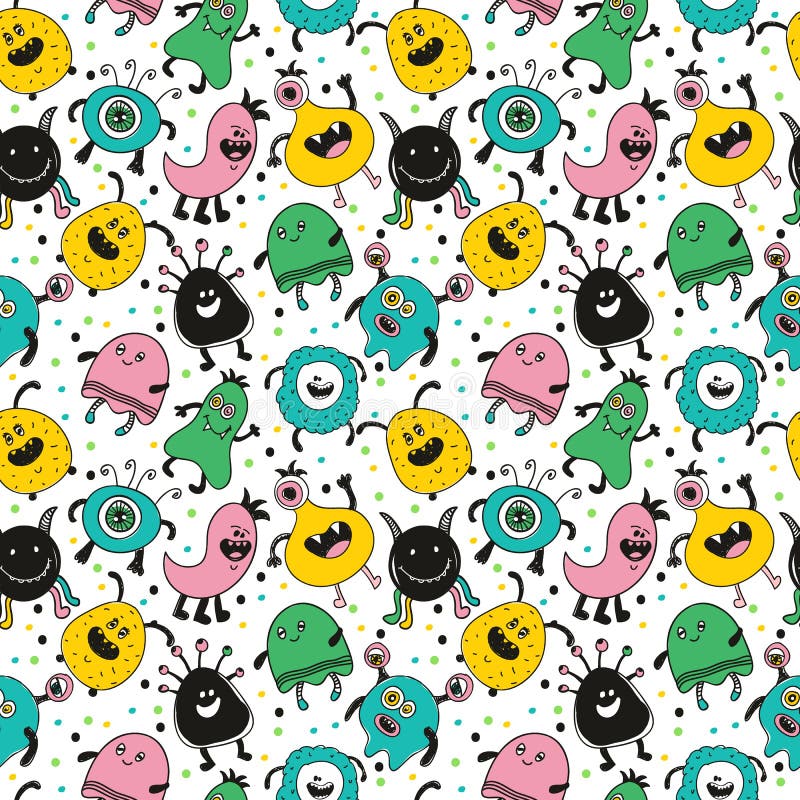 Seamless Baby Pattern with Monsters Vector Illustration. Stock Vector ...