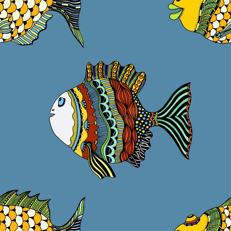 Seamless Background of Abstract Fish Stock Vector - Illustration of ...