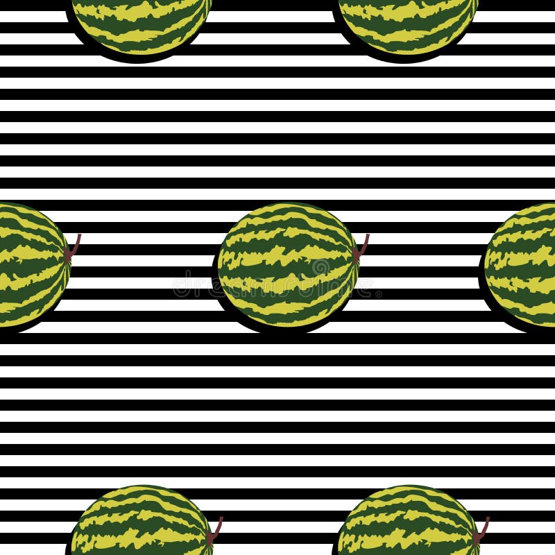 Seamless Background with Black and White Stripes and Watermelon with ...