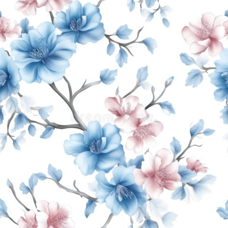 Seamless Background with Blue and Pink Flowers on White Background ...