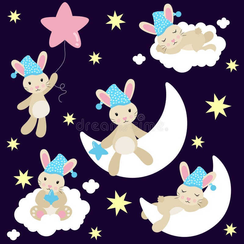 Seamless Background of Bunny Good Night Stock Vector - Illustration of ...
