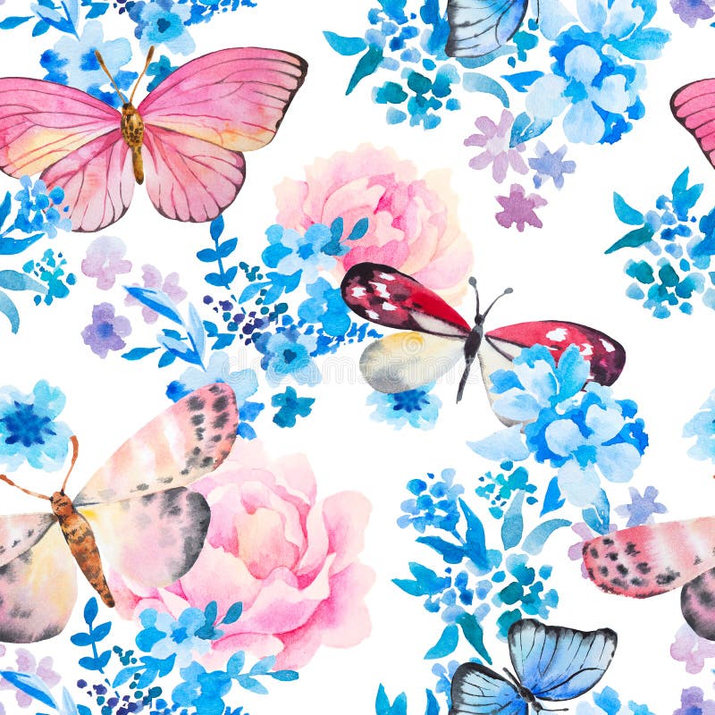 Seamless Background, Butterfly Pattern. Watercolor Illustration Stock ...