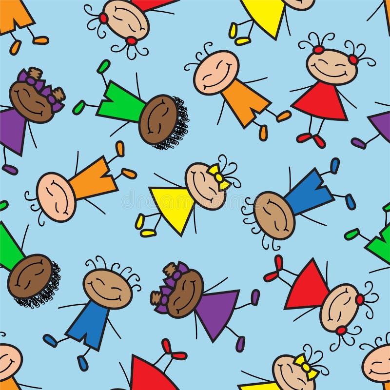Seamless Background with Cartoon Kids Stock Vector - Illustration of ...