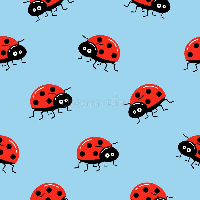 Seamless Background with Cartoon Ladybug on Blue. Simple Pattern ...