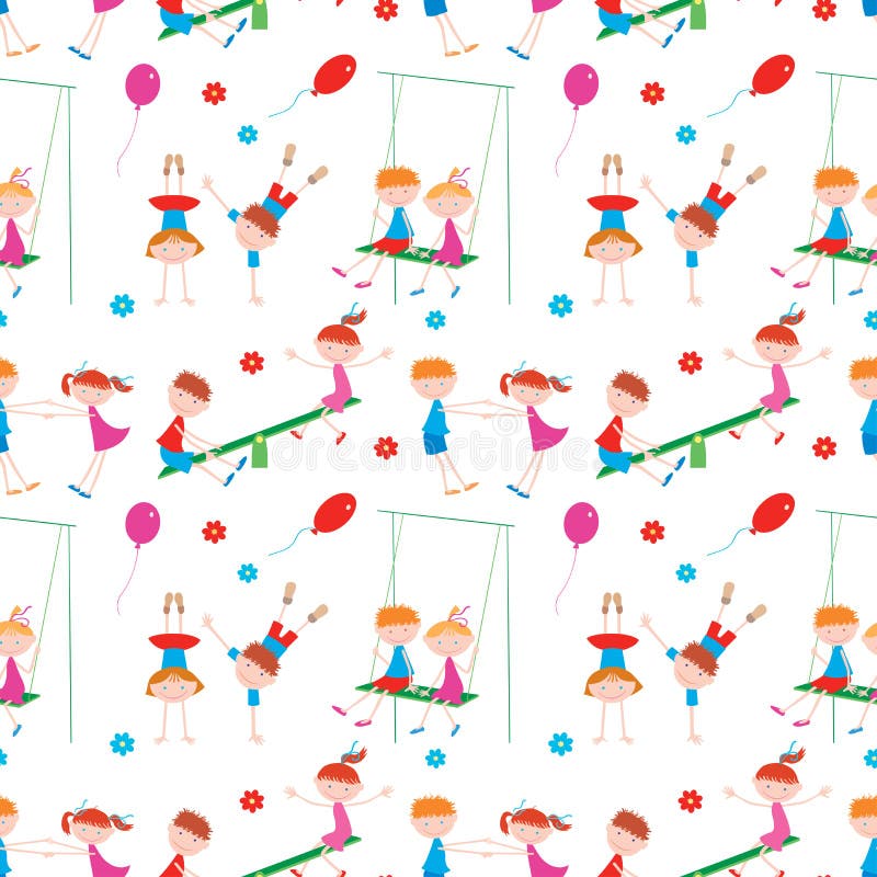 Pattern of the Playful Children Stock Vector - Illustration of little ...