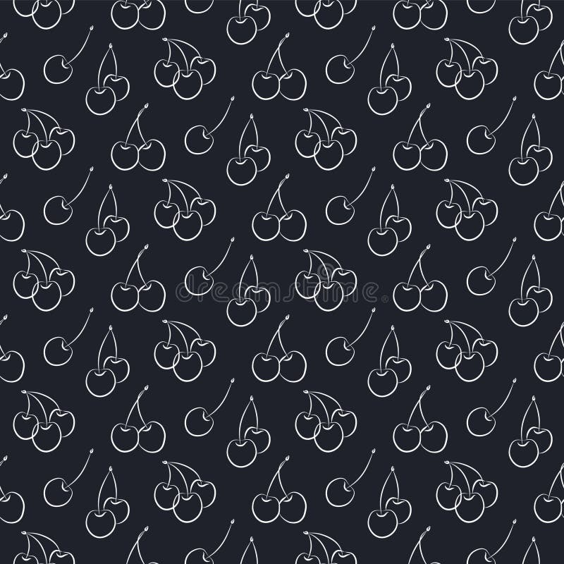 Seamless Background with Cherries, Outline Fruit Pattern. Stock Vector - Illustration of vector ...