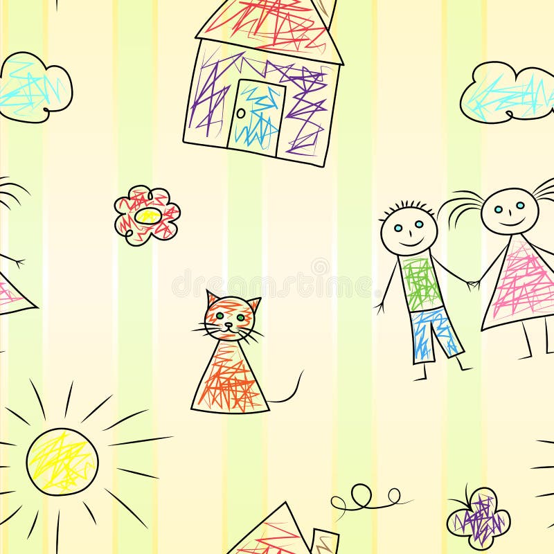 Seamless Background Children`s Drawings on the Wallpaper Editorial ...