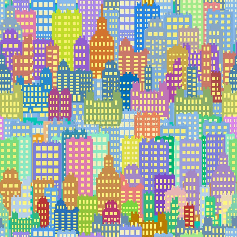 Seamless Background with City Building Different Color Stock Vector ...