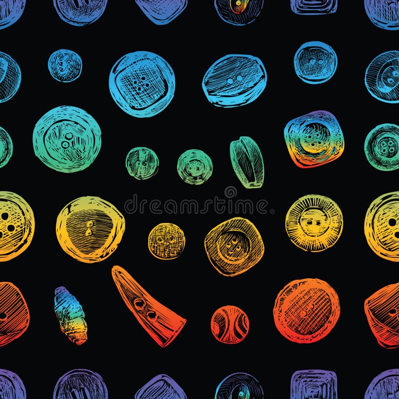 Seamless Background of Colorful Drawn Buttons for Clothes Stock Vector ...