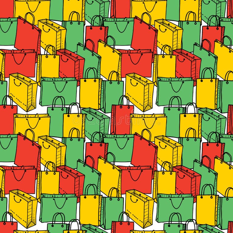 Seamless Background of Colorful Packets for Purchases Stock Vector ...