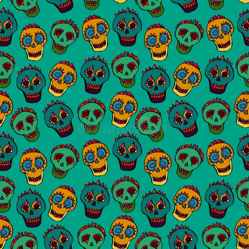 Seamless Background with Colorful Skulls Stock Vector - Illustration of ...