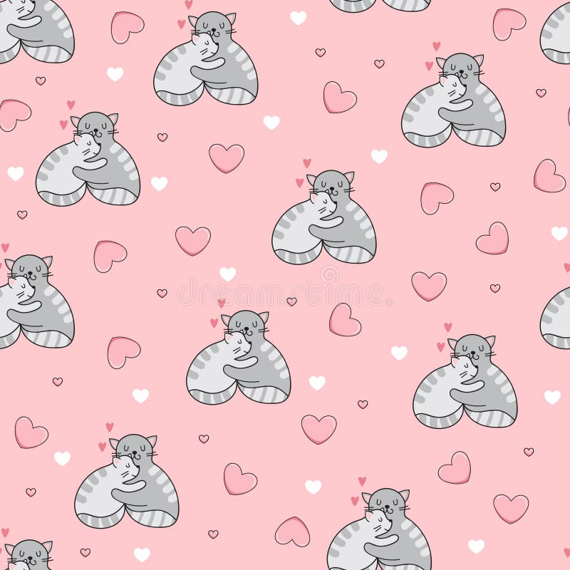 Seamless Background with Cuddling Cats Stock Vector - Illustration of ...