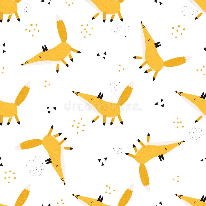 Seamless Background with Cute Red Fox Stock Vector - Illustration of ...
