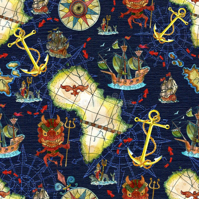 Seamless Background with Design Elements for Vintage Adventures Concept ...