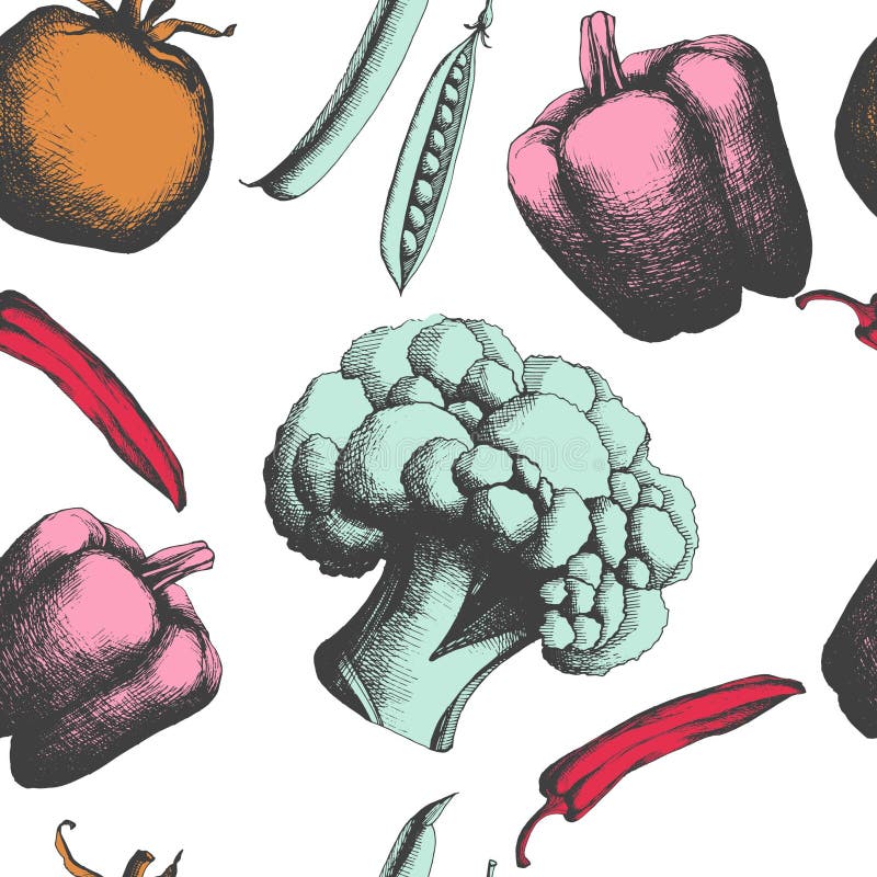 Seamless Background of Different Color Vegetables Stock Vector ...